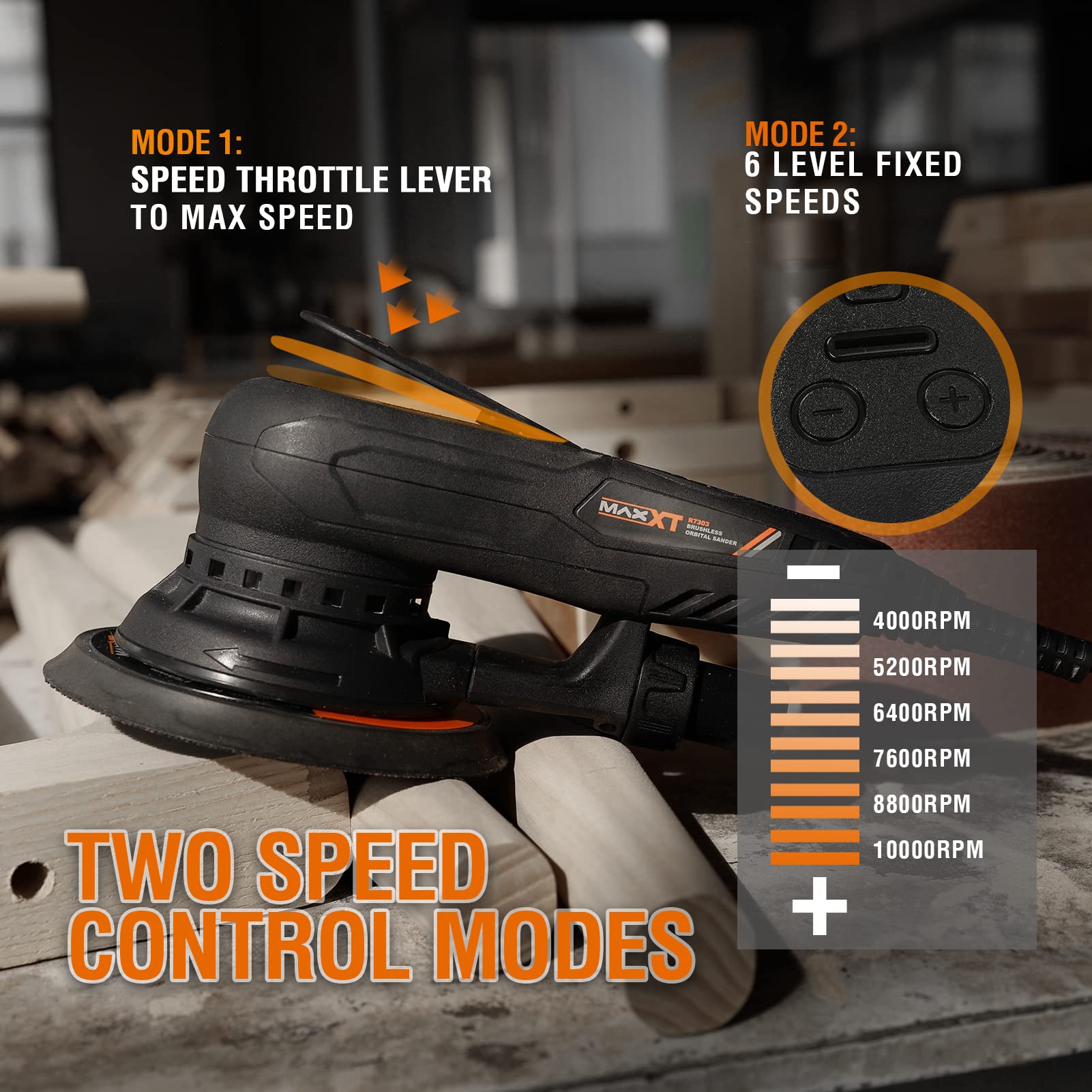 MAXXT Electric 5mm Random Orbital Sander, Palm Sander with Brushless Motor, 5&6Inch Sanding Pads, Central Vacuum, Sanders for Woodworking, Primary Wood and Panel Processing
