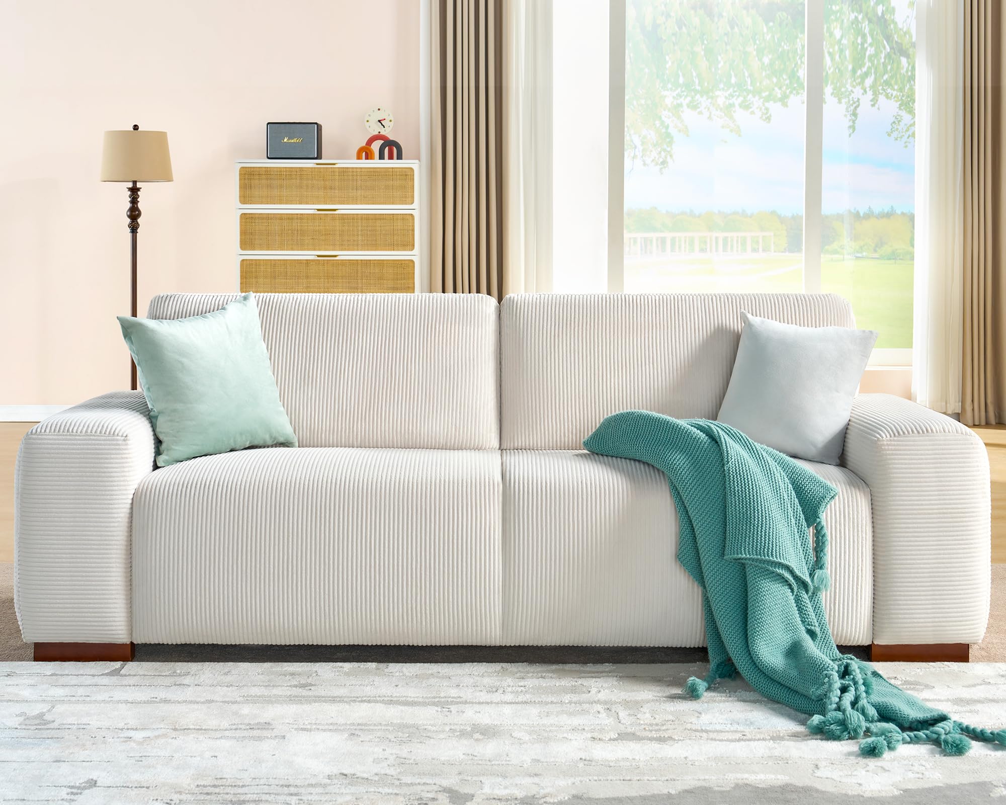 AMERLIFE Sofa, 89 inch Oversized Couch with Thick Armrest, Comfy Sofa Couch for Living Room-3 Seater Sofa in White Corduroy