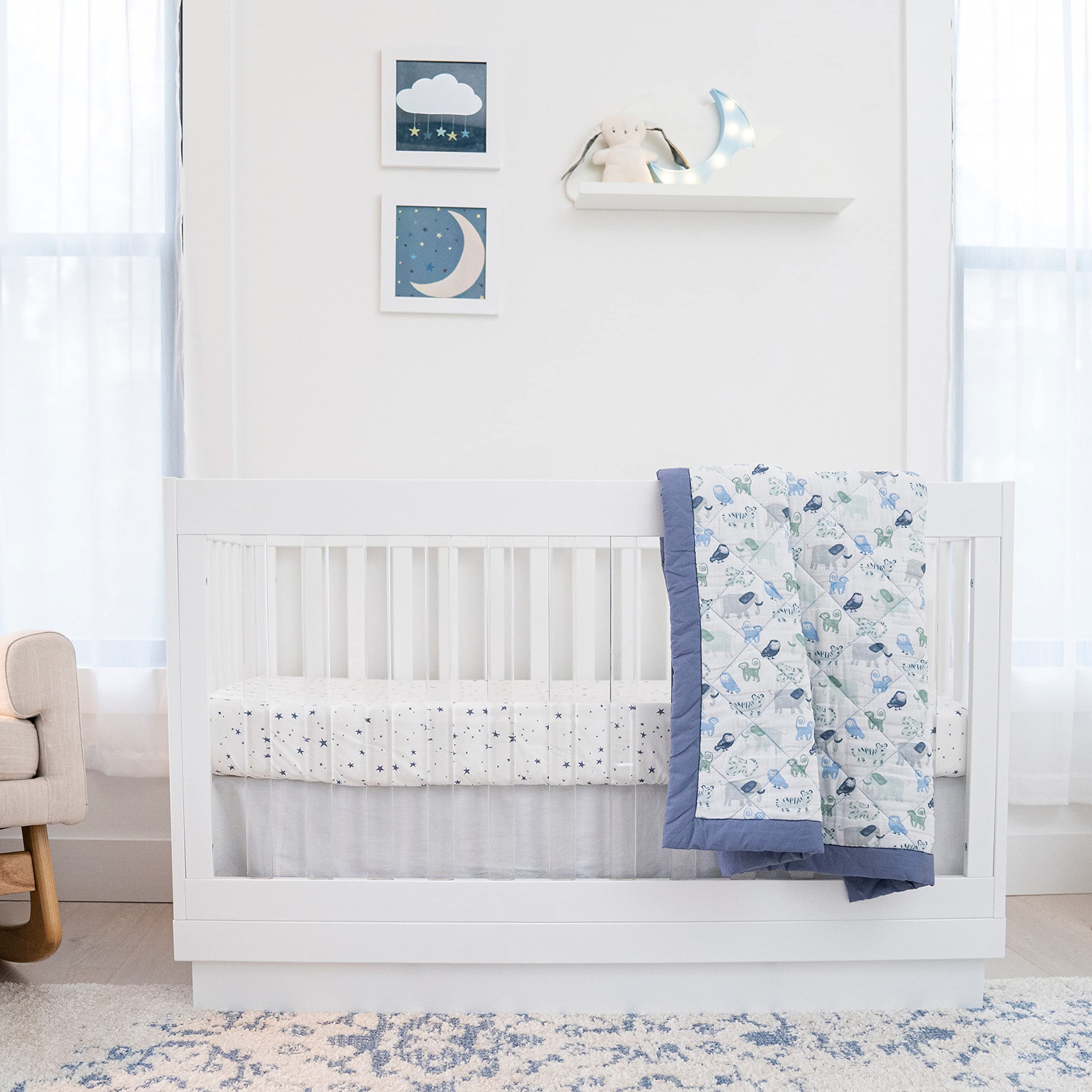 aden + anais Essentials 3-Piece Bedding Set and 2-Pack Poplin Crib Sheets, Time to Dream