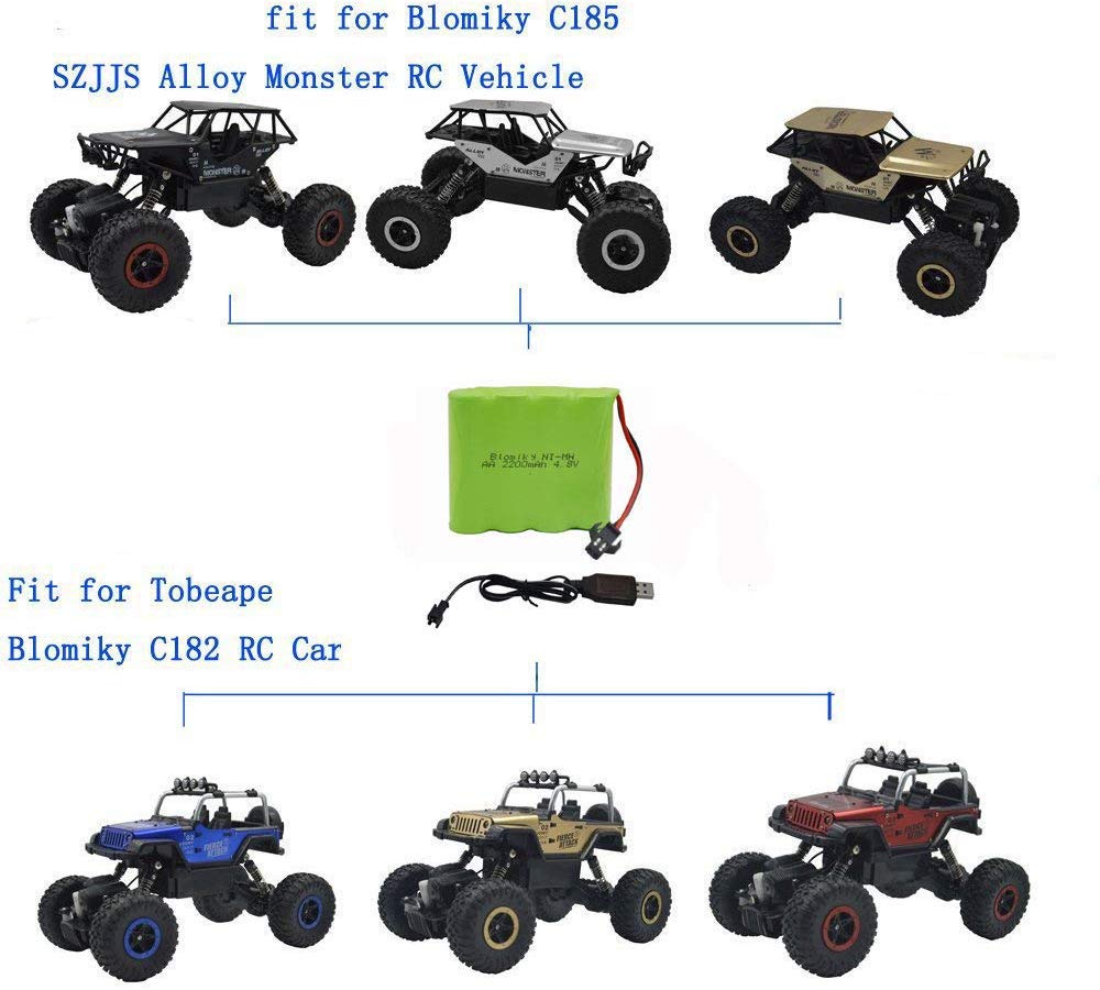 Blomiky 2 Pack 4.8V 2200mAH AA NiMH Rechargeable Battery with SM-2P Plug and USB Charger Cable for SY-E511 RC Excavator RC Truck Toy 4.8V 2200mAh NiMH Battery 2