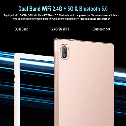 JUSYEA 2023 Tablet 10 Inch Android 12 Tablets J10 Tablet 4GB RAM, 64GB+128GB ROM, 2.0Ghz Octa-core processors-8000mAh Battery, 5G+2.4G Wi-Fi, Bluetooth 5.0, Metallic Body with Case+Stylus- Gold