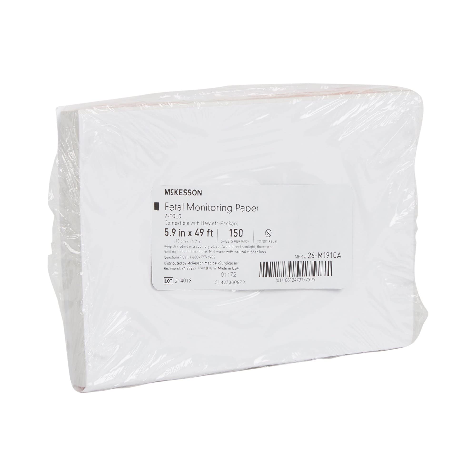 McKesson Fetal Monitoring Paper, Red Grid Thermal Paper, 6 in x 47 ft, 150 Count, 1 Pack