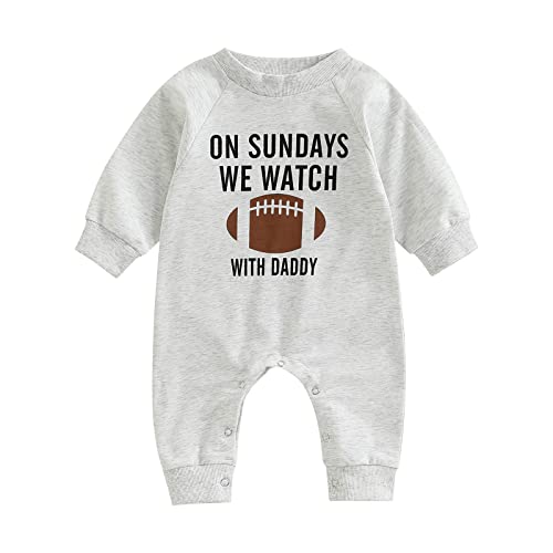 Infant Baby Boys Girls Football Season Jumpsuit Watch Football with Daddy Funny Romper Playsuit Sweatshirt (with Daddy, 3-6 Months)