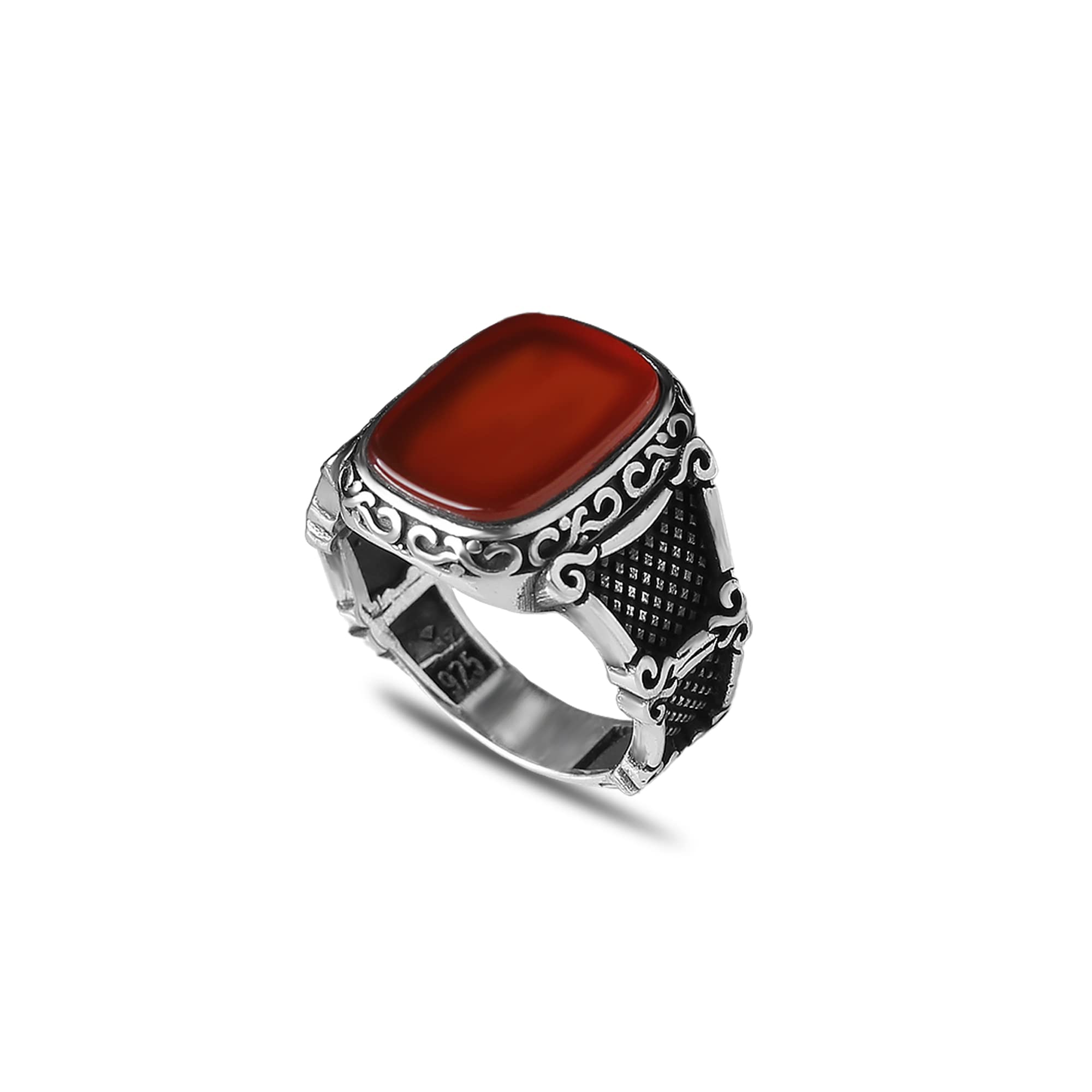 925 Sterling Silver Men Silver Ring with Carnelian Stone, Handmade Engraved Carnelian Silver Ring, Gift for him, Minimalist Silver Ring