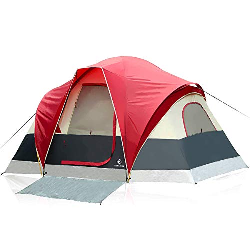 ALPHA CAMP 6 Person Tent Extended Dome Tent for Camping Waterproof with Rainfly and Carry Bag - 12' x 10' (Red)