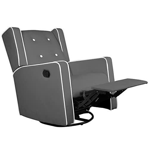Microfiber Swivel Gliding Recliner Rocker, Nursery Glider Recliner Chair for Living Room (Grey)