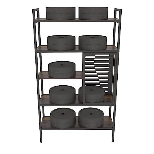 Anivia 5-Tier Modern Adjustable Bookshelf Wood Bookcase Shelves with Metal Frame for Home Office, Cherrywood and Black