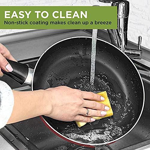 Ecolution Easy Clean Nonstick Cookware Set, Dishwasher Safe Kitchen Pots and Pans Set, Comfort Grip Handle, Even Heating, Ultimate Food Release, 20-Piece, Red