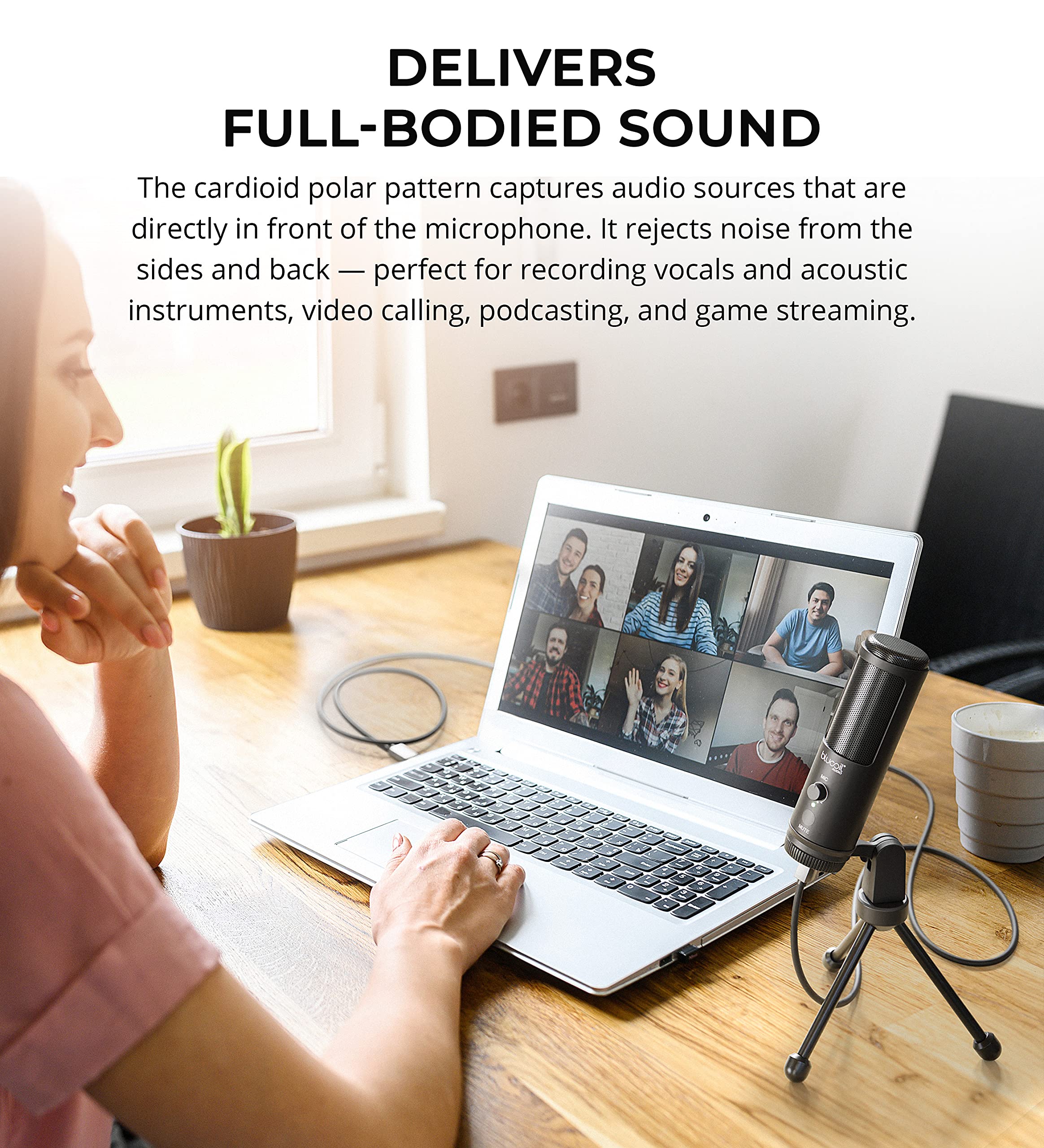 Blucoil USB Cardioid Condenser Microphone with 3.5mm Headphone Jack, Volume Control, Mute Button, and Tripod - Compatible with Mac, Windows, Linux, Chrome, Zoom, Google Meet, Microsoft Teams, and more