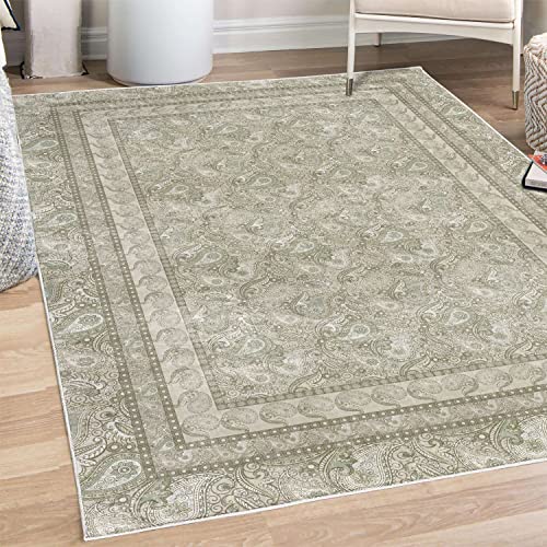 Ambesonne Paisley Decorative Rug, Vintage Design Soft Colors Pattern of Oriental Eastern Culture Floral Design, Quality Carpet for Bedroom Dorm and Living Room, 5' 1" X 7' 5", Pale Sage