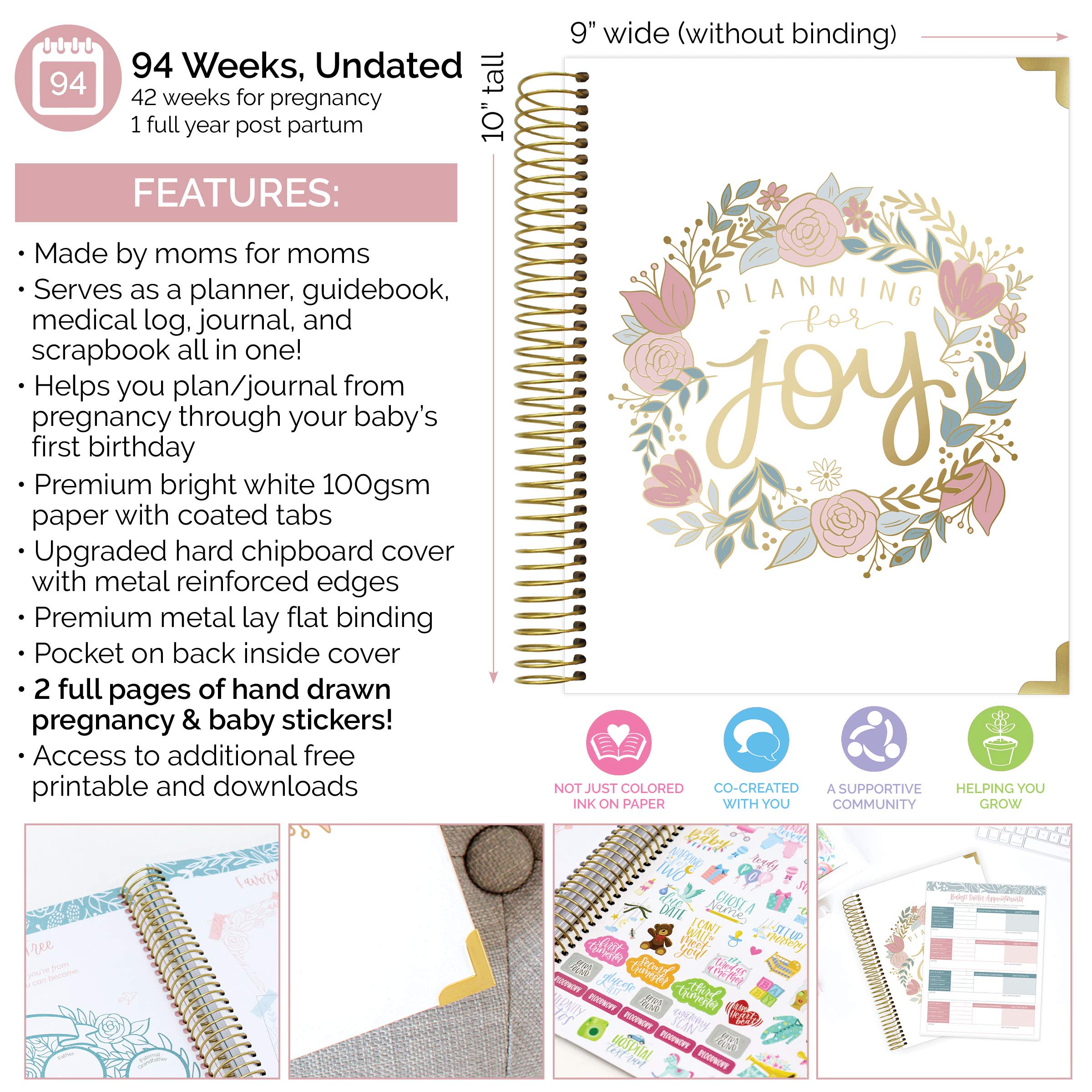 bloom daily planners New Pregnancy and Baby's First Year Calendar Planner & Keepsake Journal with Stickers - Hardcover Scrapbook Memory Book Organizer - Undated - 8β x 10" - Green & Pink