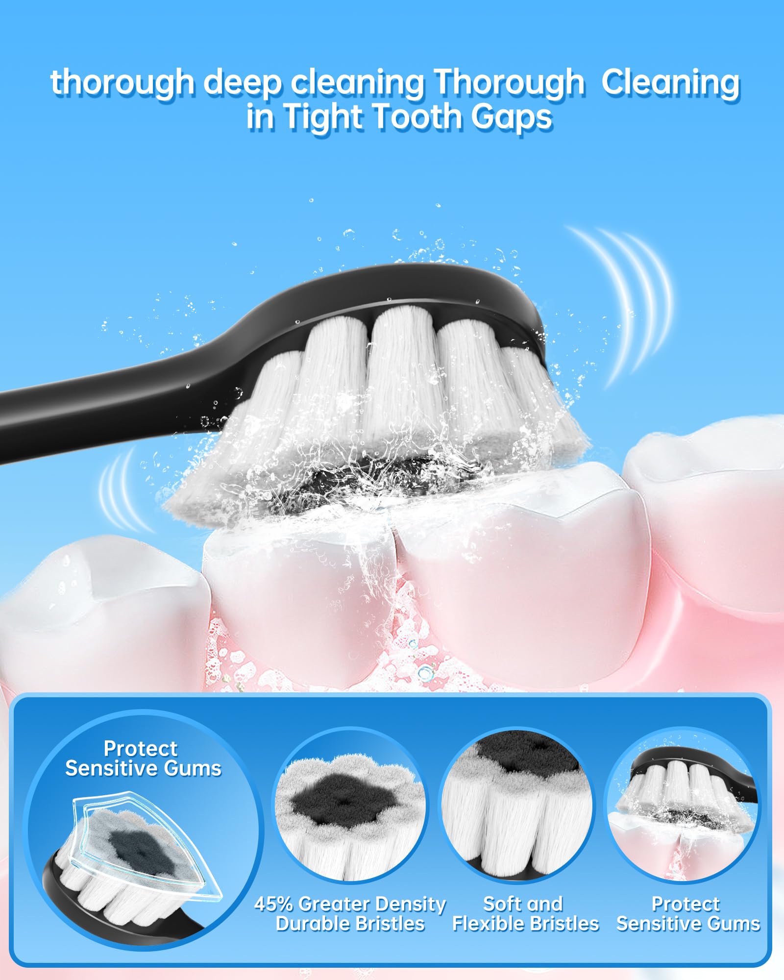 Aneebart Sonic Electric Toothbrush 2 Pack,Electric Toothbrush for Adults,Travel Electric Toothbrush Includes 12 Brush Heads,IPx8 Waterproof (Black & White )