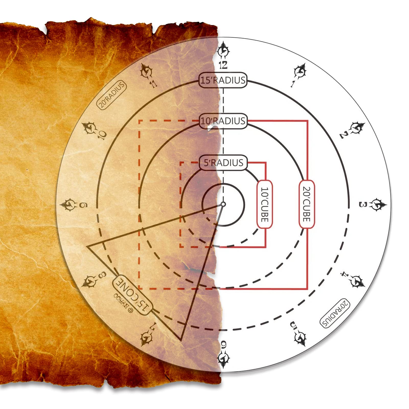 Byhoo Spell AOE Damage Marker DND Area Effect Template - 1" Grid or Hex Tabletop Game Mat RPG Gaming Accessories for Dungeons and Dragons 5E Pathfinder and Other TTRPGs
