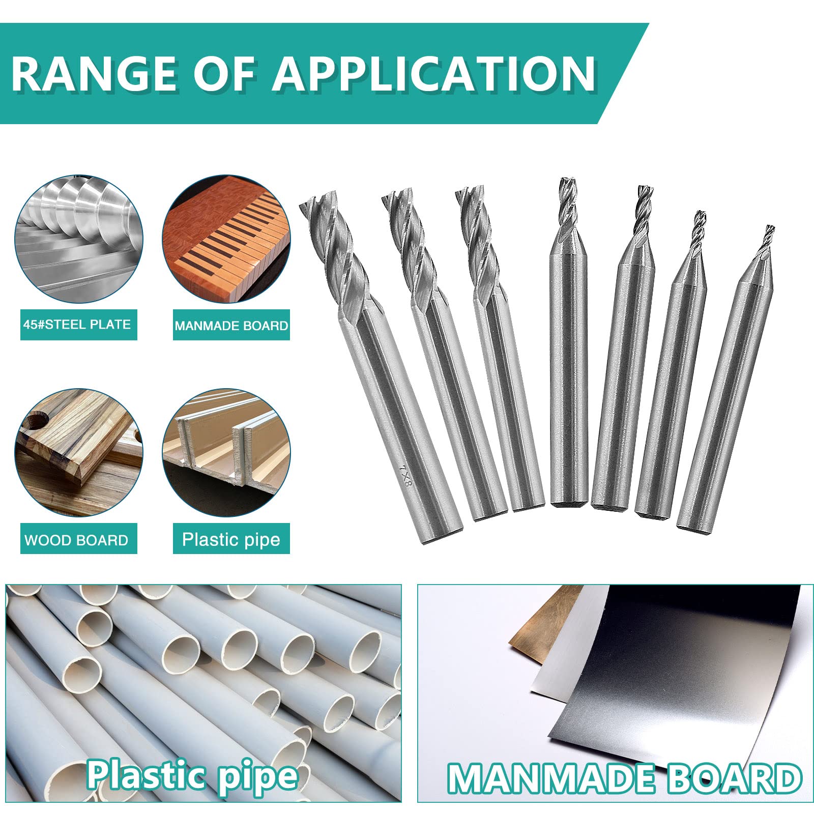 Aracombie 7pcs Straight End Mill Cutter Set, 4-Flute Drill Bit CNC Milling Bit Set, Square Nose HSS End Mill Metric Metal Router Bit Set for Wood Aluminum Steel (1.5mm 2mm 2.5mm 3mm 4mm 5mm 6mm)