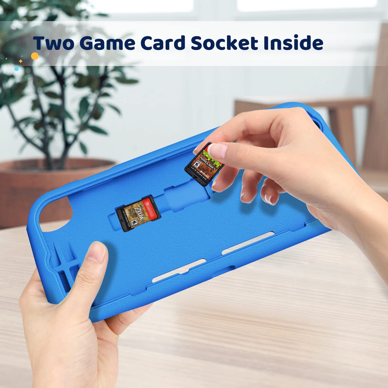 Fintie Kids Case Compatible with Nintendo Switch w/2 Game Card Slots - [Ultralight] [Shockproof] Protective Cover with Ergonomic Grip, Kids Friendly Grip Case for Switch Console (Blue)