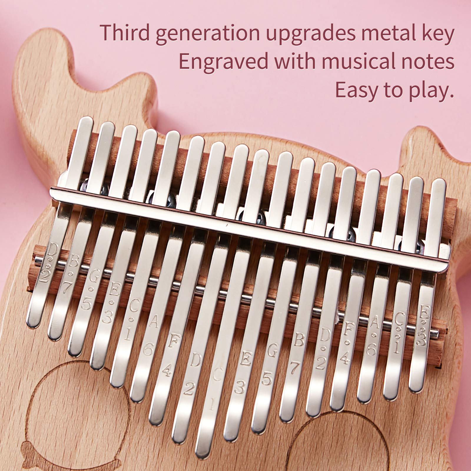 Byla Kalimba 17 Keys Solid Wood Mahogany Portable Thumb piano Finger piano Cartoons Cute Mbira Calimba Marimba Musical Instruments Adults,Child and Beginners