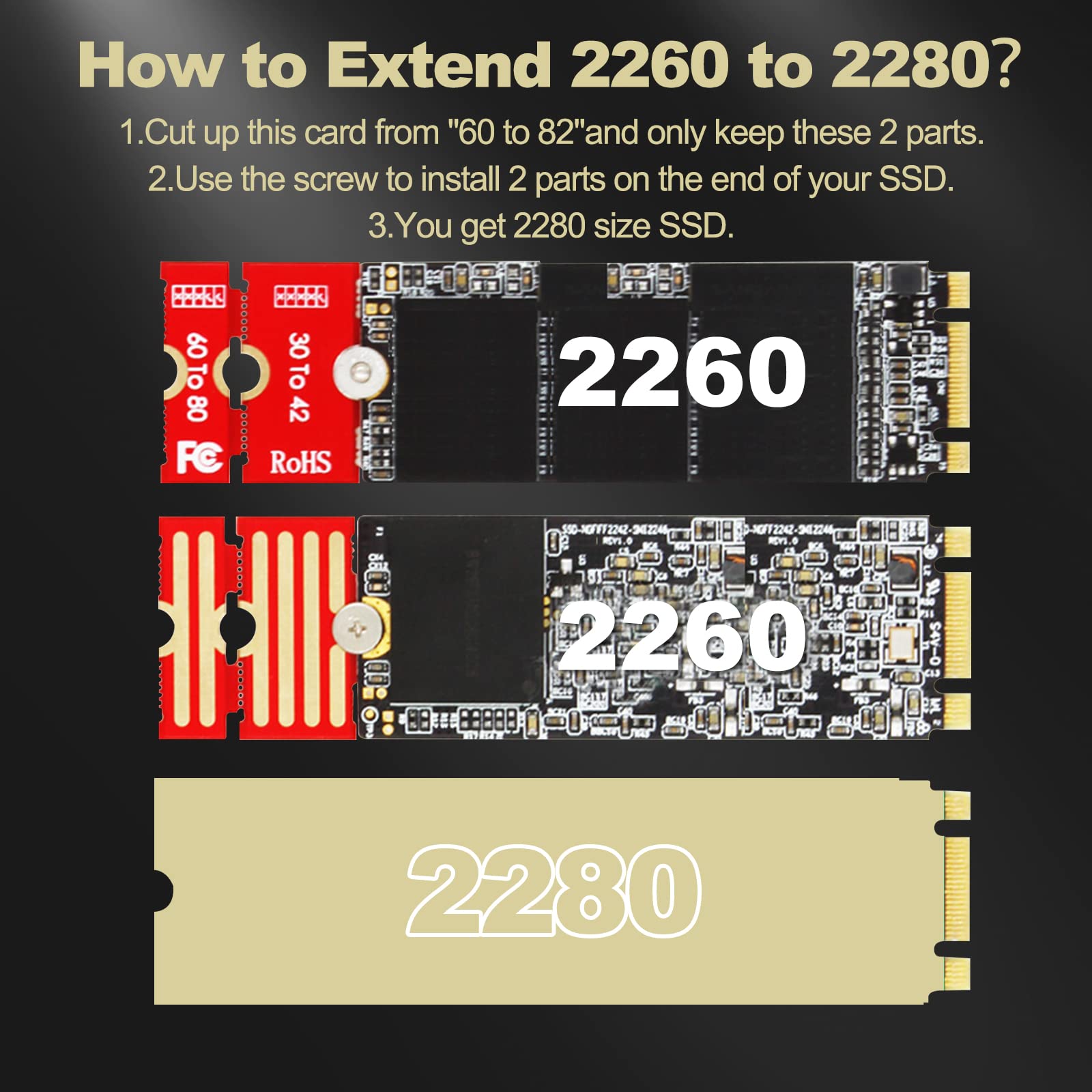 ARAIERD M.2 NGFF NVME SSD Length Extend Adapter with Screw Transfer 2230 2242 2260 to 2280 SSD Change Long Size Easy Installation M.2 PCIe NVME Converter Adapter for Laptop M.2 U.2 M3 M.3 SSD