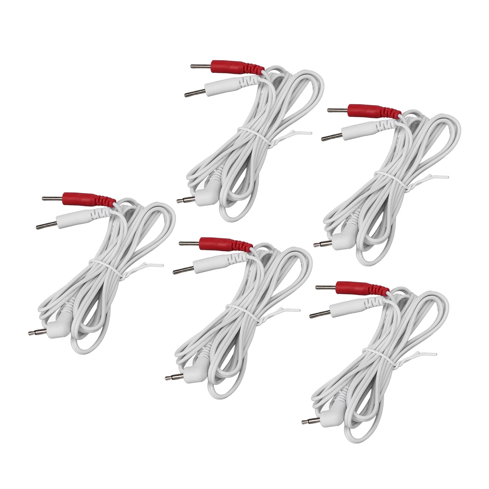 ANGGREK 5PCS Electrode Wire, Electrode Wires Cable 2.5mm Elbow 1.5m Long Electrode Wire for Digital Massage Instrument White