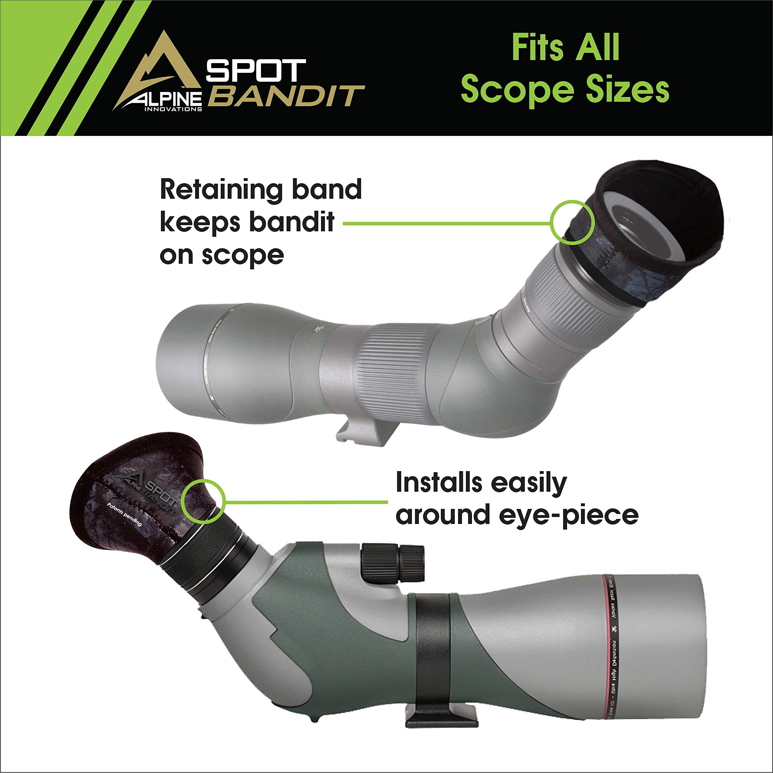 Alpine Innovations SpotSlicker Bandit - Water-Resistant Spotting Scope Eyeshield to Block Glare and Reduce Eye-Strain, One Size Fits All - Stealth Shadow