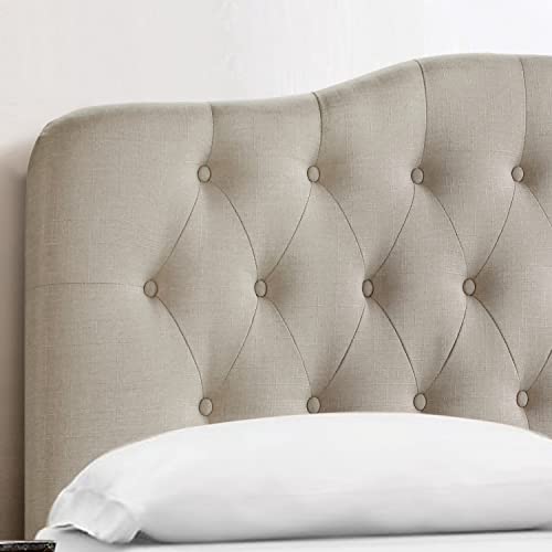 Rosevera Harriman Adjustable Heigh Headboard with Linen Upholstery and Button Tufting, Queen, Beige
