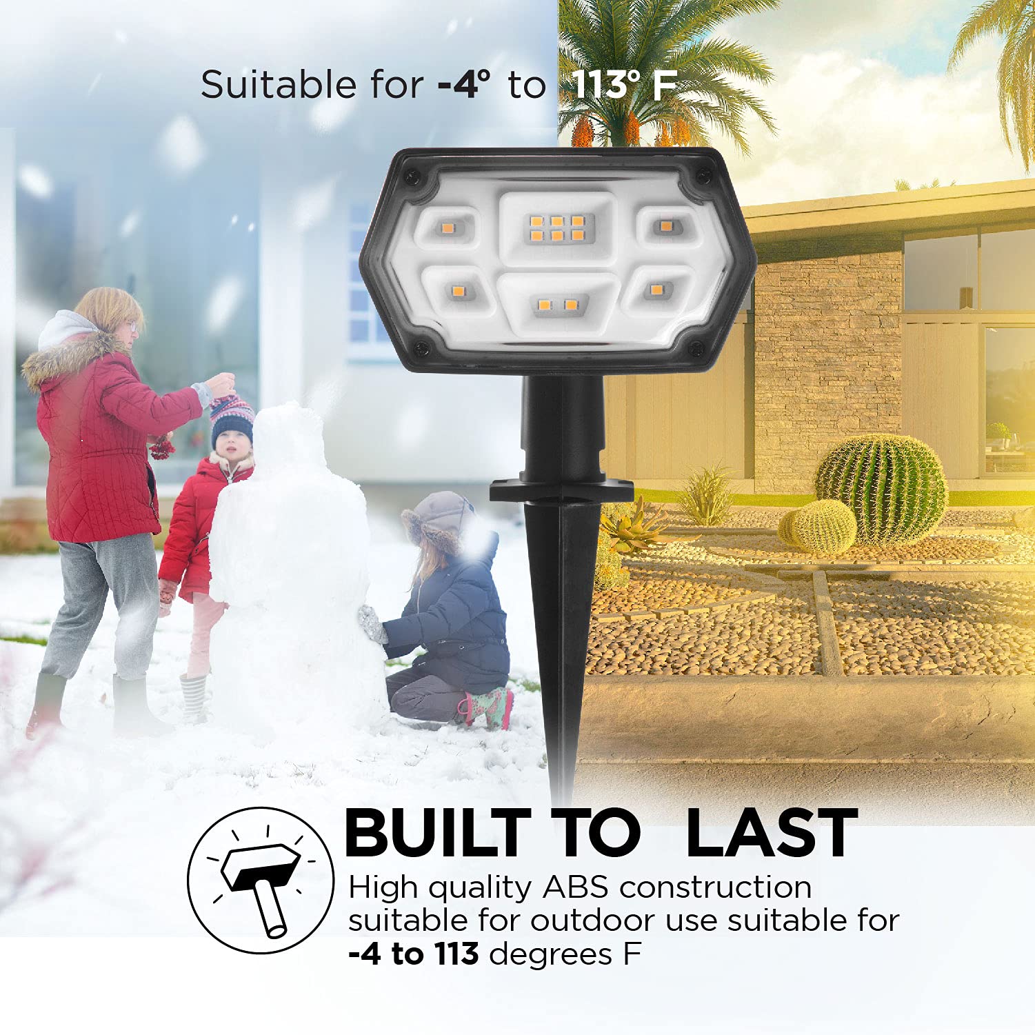 Home Zone Security Solar Spotlights - Outdoor 500 Lumen High Brightness 3500K Warm Spot Light with 3 in 1, In-ground, Wall Mount, or Flag Pole Setup Design, Black (2-Pack)