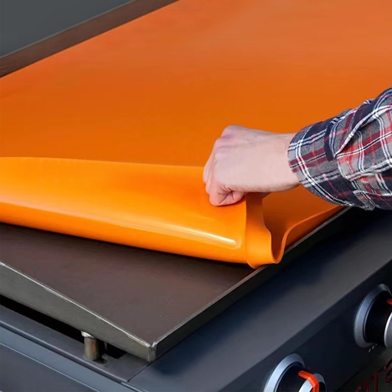 AJinTeby 28" Griddle Mat Silicone Protective Cover for Blackstone Griddle, Magnetic Protective Cover Mats Outdoor/Indoor Food-Grade Silicone Mat Safe BBQ,Orange