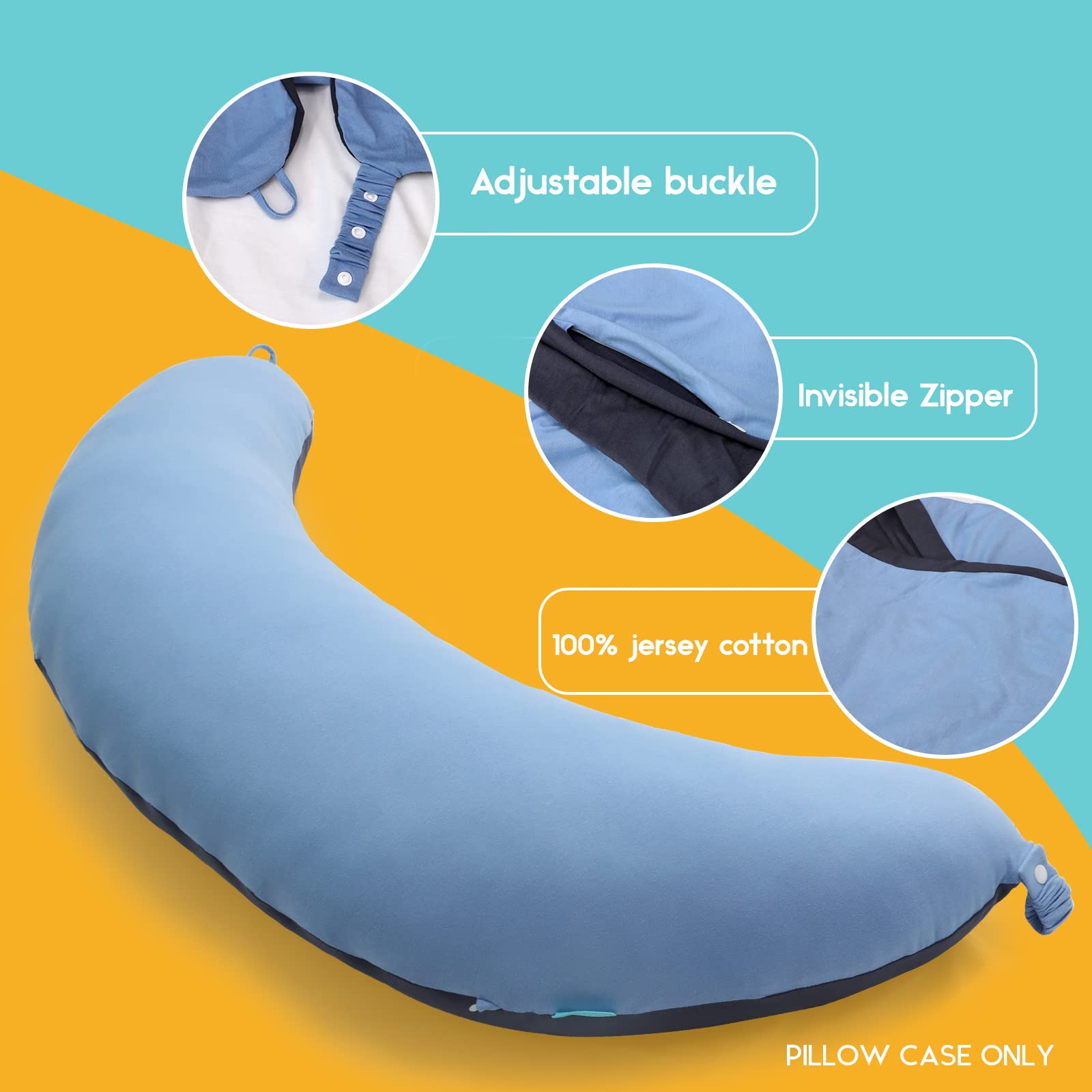 BYRIVER Light and Dark Blue Color Jersey Cotton Pillowcase Cover Body Pillow Pregnancy Pillow(L)