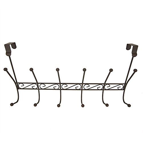 Home Basics Over The Door Hanger Hook, Heavy Duty Organizer Hooks Hanger, 6 Hooks Rack for Heavy Coat, Big Bags, Towel, Robe, Bronze