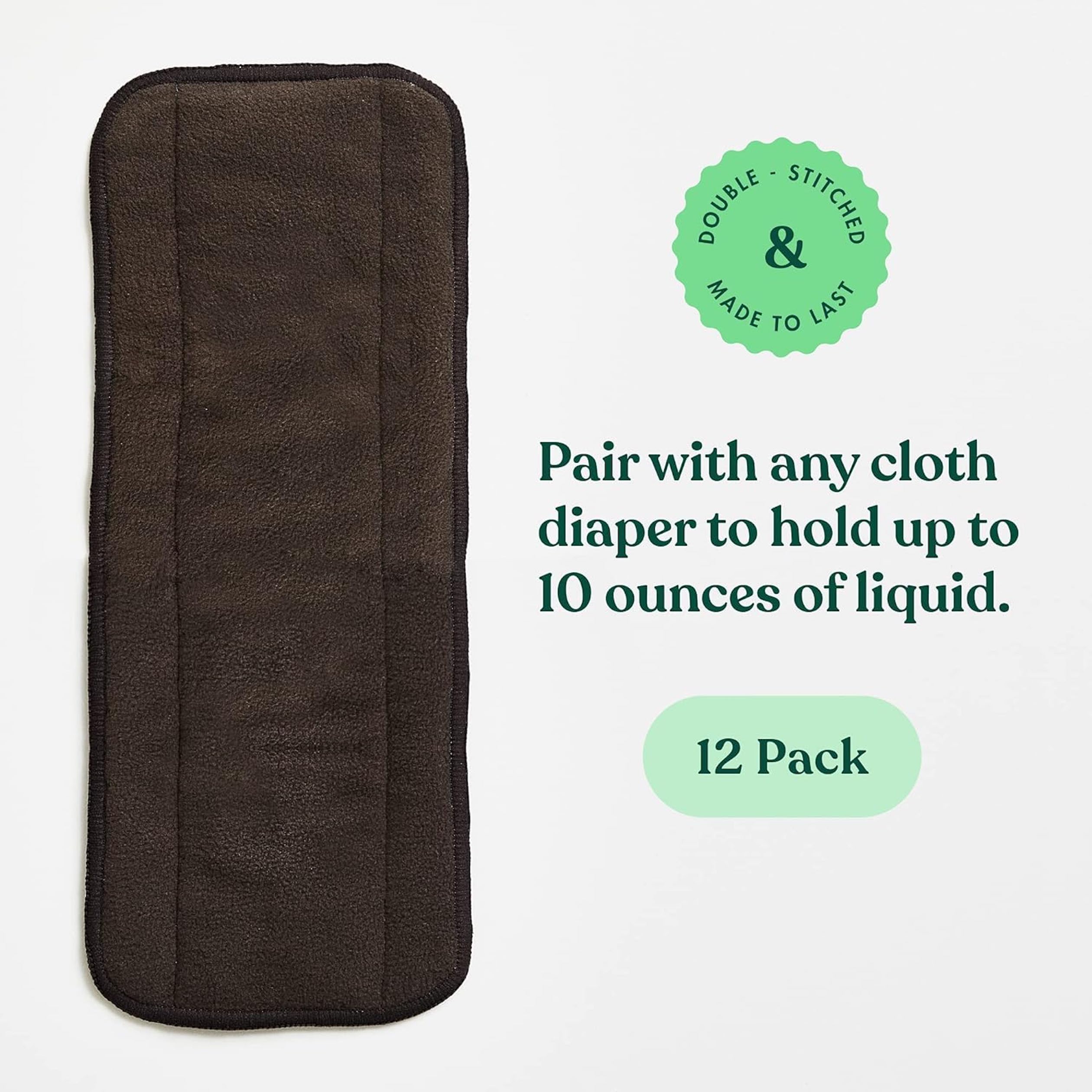 Naturally Nature Cloth Diaper Inserts, 5 Layer Rayon Fleece, Pack of 12, Resuable, Washable Inserts for Cloth Diapers, Gray Color