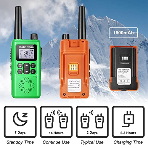 Kalisnhon Walkie Talkies Long Range with Call Alert NOAA Dual Watch Flashlight LCD Display VOX 22 Channels, Walkie Talkies for Adults with Charging Dock and Earpieces Li-ion Battery(2 Pack)