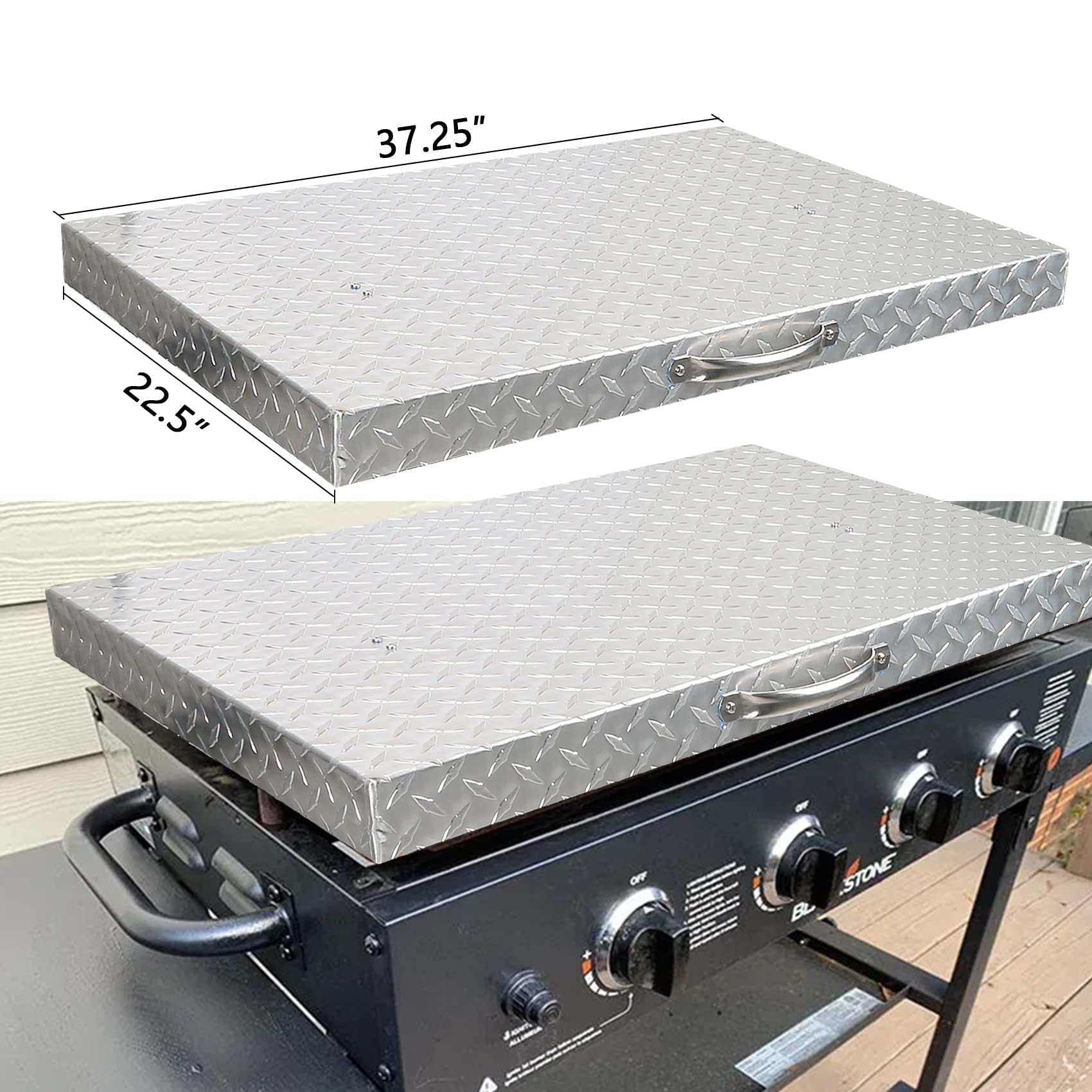 Grill Covers for 36 inch Blackstone Griddle, 36β Griddle Grill Lid Hard Cover Waterproof Aluminum with Stainless Steel Handle Diamond Plate Front or Rear Grease Griddle Accessories