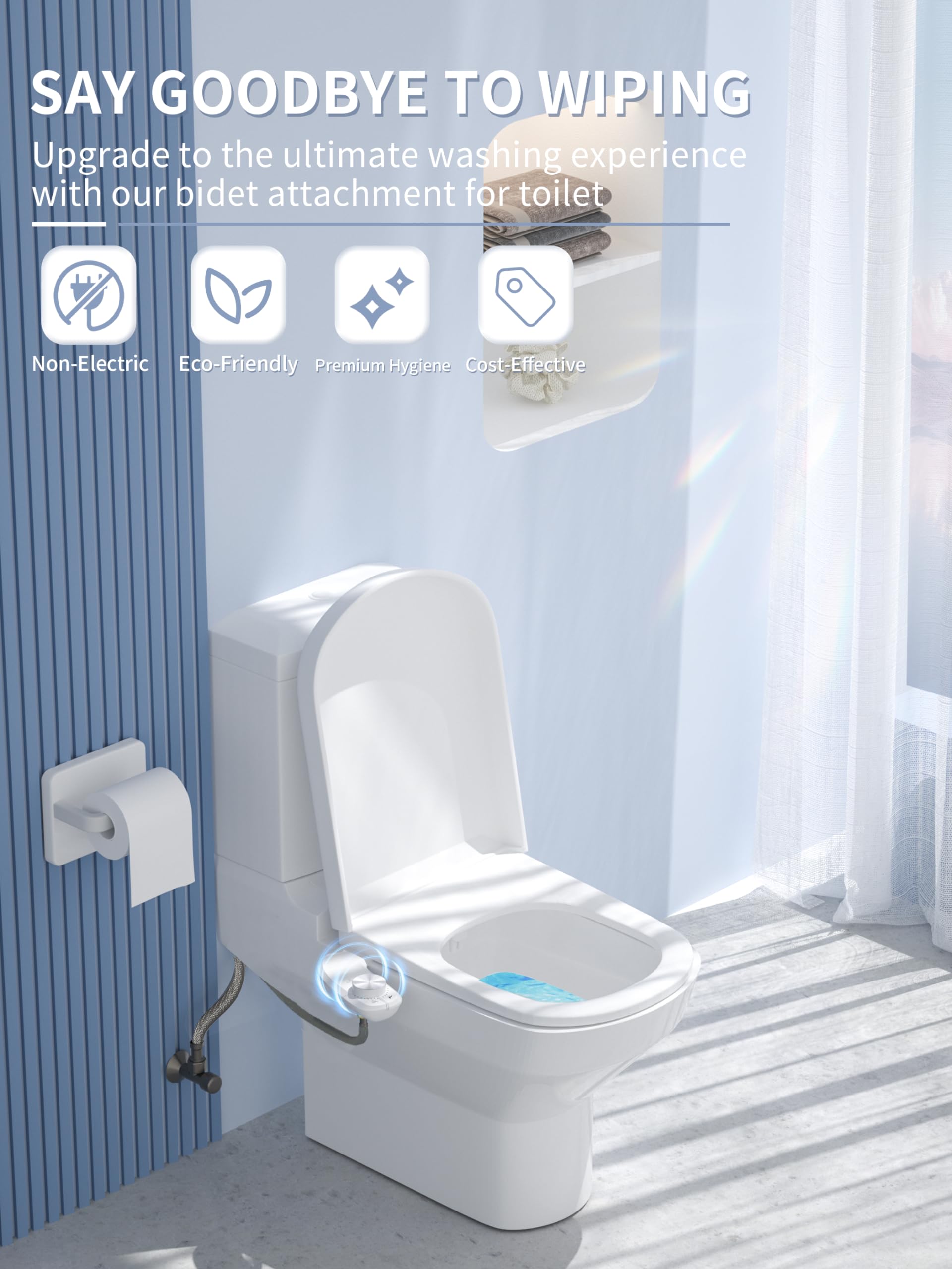 Livilord Bidet Attachment for Toilet, Non-Electric Retractable Self-Cleaning Nozzle for Existing Toilets, Bidet Toilet Seat Attachment with Pressure Controls for Frontal & Rear Wash