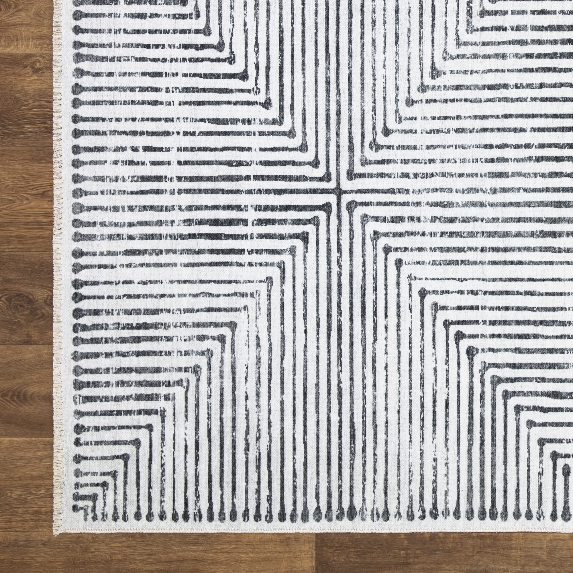 Bloom Rugs Caria Washable Non-Slip 9x12 Rug - Ivory/Black Striped Area Rug for Living Room, Bedroom, Dining Room, and Kitchen - Exact Size: 9' x 12'