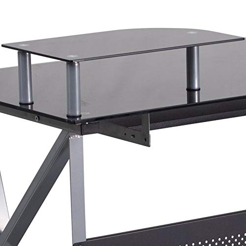 Flash Furniture Singleton Black Glass Computer Desk with Pull-Out Keyboard Tray and CPU Cart