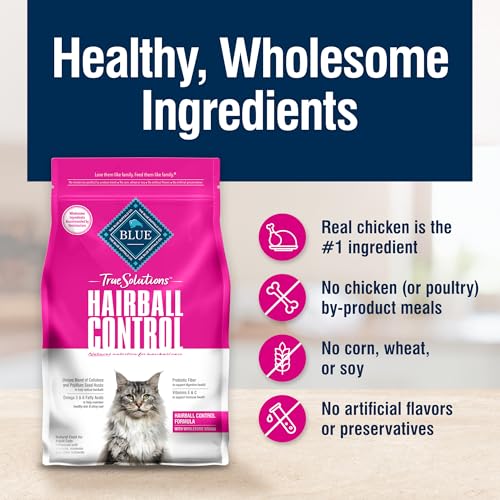 Blue Buffalo True Solutions Hairball Control Natural Dry Food for Adult Cats, Chicken, 11-lb. Bag
