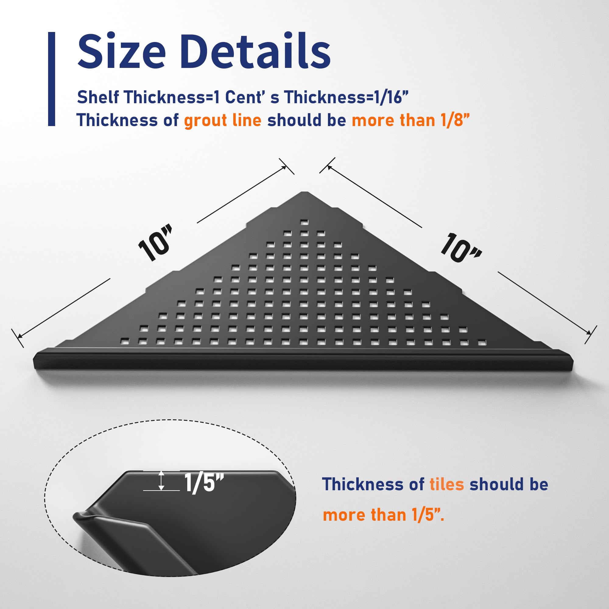 Bernkot Corner Shower Shelf, 10" Matte Black 304 Stainless Steel Grout in Shelf Rack for for Tiled Wall, Recessed Bathroom Shelf, No Drilling Needed