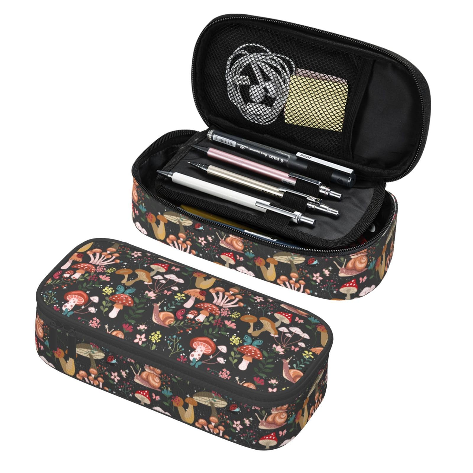 Aoojanu Mushrooms Snails Butterflies Large Pencil Case With Zipper Compartments Stationery Pencil Bag For Kids Teens Students School Supplies