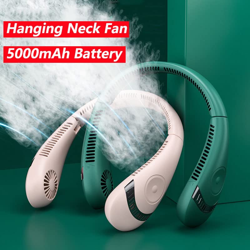bahilok Hanging Neck Fan Foldable Summer Air Cooling Portable USB Rechargeable Bladeless Mute Fans for Outdoor Sports,5000mAh (pink)