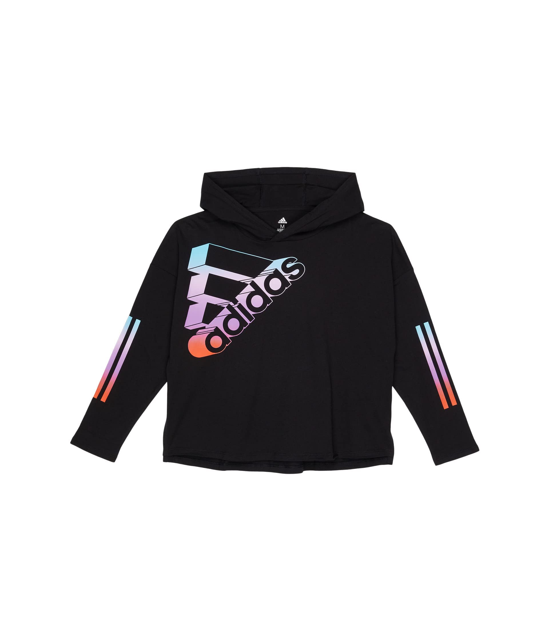 adidas girls Long Sleeve Hooded Graphic Tee T Shirt, Black With Multicolor, Small US