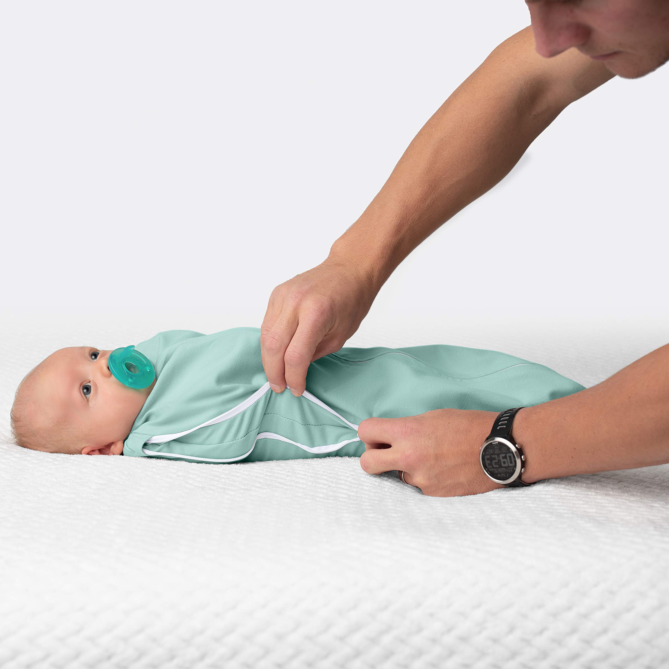 SwaddleMe Room to Grow Pod β 0-6 Months, 1-Pack (Teal Waves) Expandable Baby Swaddle Grows with Baby and Helps Prevent The Startle Reflex for Comfortable Sleep