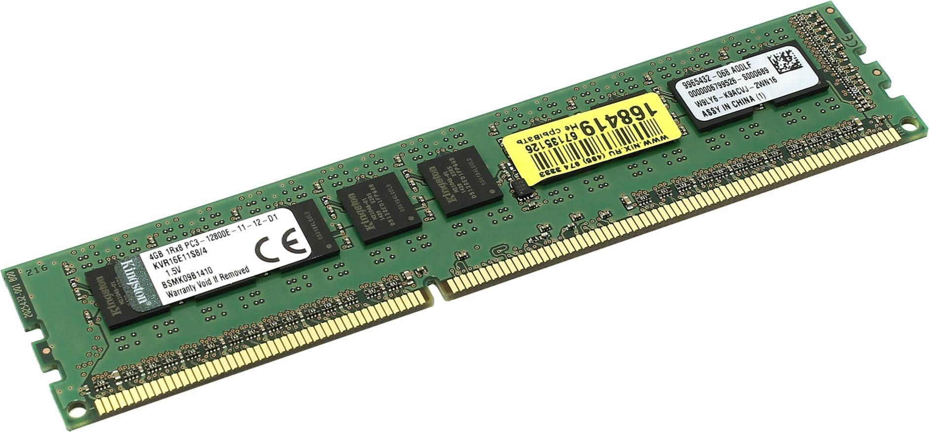 Kingston Technology Value RAM 4GB 1600MHz DDR3 PC3 12800 ECC CL11 DIMM SR x 8 with TS Desktop Memory KVR16E11S8/4