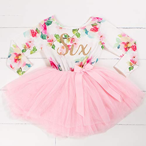 Grace & Lucille Children's Birthday Dress (6th Birthday) (Pink Floral Long Sleeve, Gold, 6T)