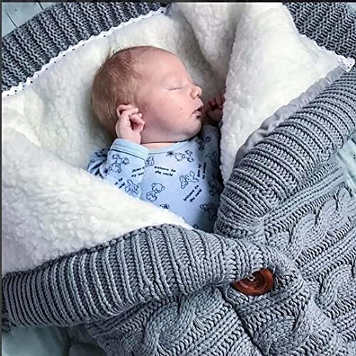 Jktown Newborn Baby Wrap Swaddle Blanket Knit Sleeping Bag Receiving Blankets Stroller Wrap for Baby(Grey) (0-6 Month), 27.56 x 15.75 in