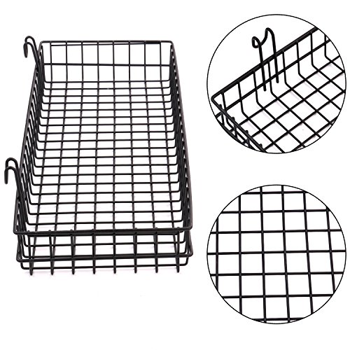 Kaforise Hanging Basket for Wire Wall Grid Panel, Multi-Function Wall Storage and Display Basket, Large Size, Black Painted