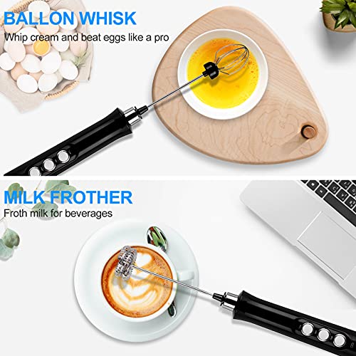 Milk Frother Handheld, Rechargable Coffee Foam Maker with Stand & 2 Whisks, Wanderland 3 Speeds Electric Coffee Mixer for Coffee, Lattes, Cappuccino, Matcha, Hot Chocolate (Black)