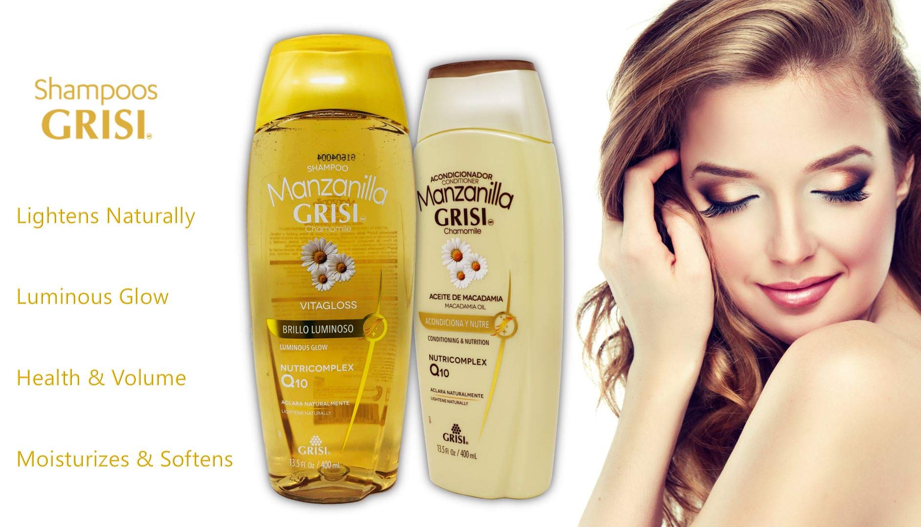 Grisi Manzanilla Shampoo | Chamomile Shampoo for Thicker and Fuller Hair, Helps Naturally Lighten and Increase Hair Volume, also helps treat the Scalp for Dandruff; 13.50 Fl Oz
