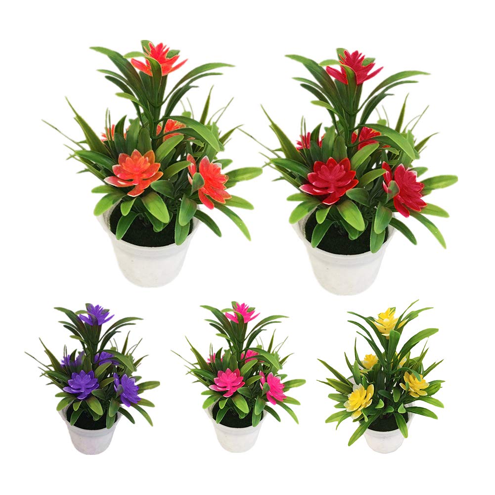 Galand Plastic Artificial Fake Lotus Flower Potted Plant Bonsai Wedding Party Garden Home Decor Table Centerpieces,for Home Office Party Decor Red