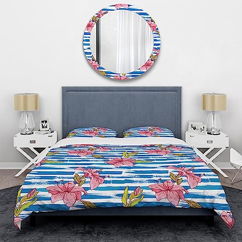 DESIGN ART Designart 'Blue and Red Grunge Striped' Patterned Duvet Cover Set Twin