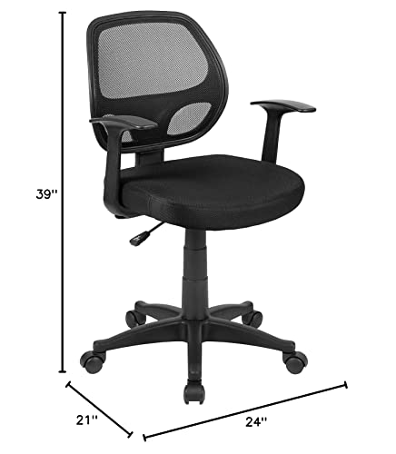 Flash Furniture Mallard Mid-Back Black Mesh Swivel Ergonomic Task Office Chair with T-Arms - Desk Chair