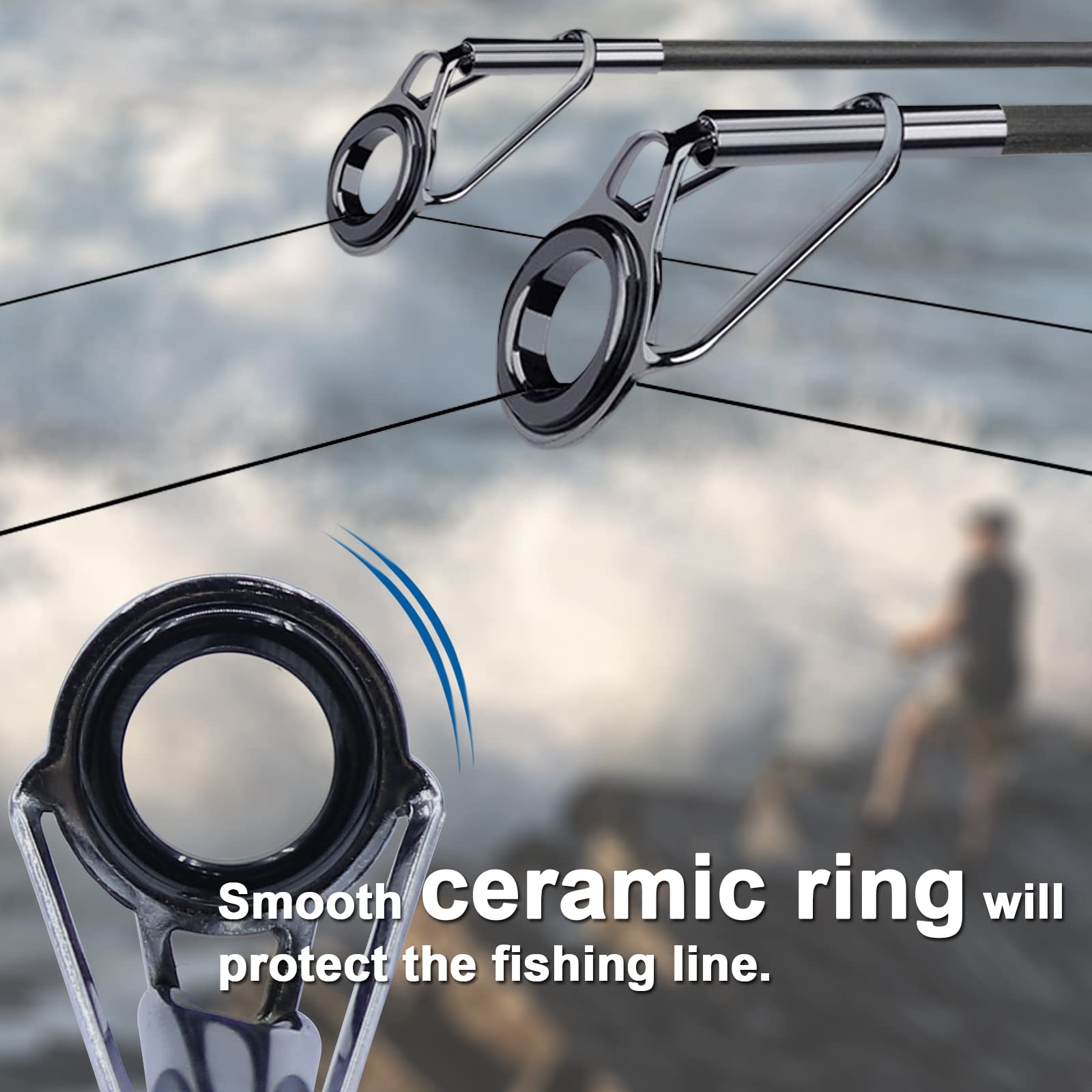 9KM DWLIFE Fishing Rod Tip Repair Kit 90pcs, Silver Stainless Steel, Wear Resistant Ceramic Ring, Guide Replacement